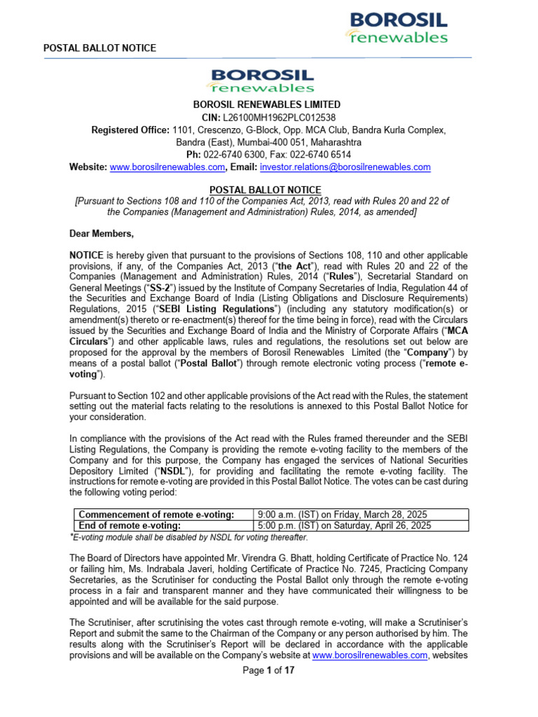 BRL-Postal Ballot Notice | PDF | Electronic Voting | Login