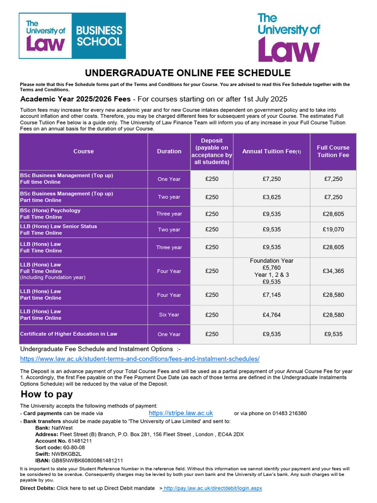 2025/2026 Academic Year Fee Schedule | PDF | Banks | Fee
