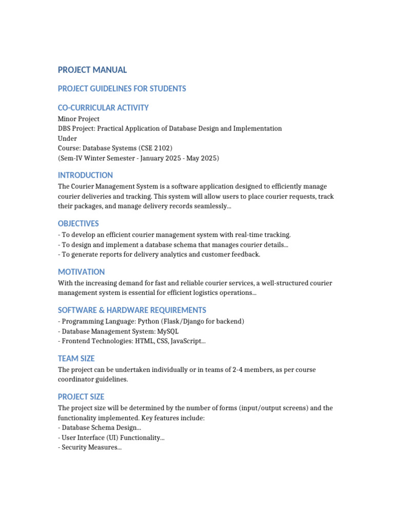 Courier Management Project Manual | PDF
