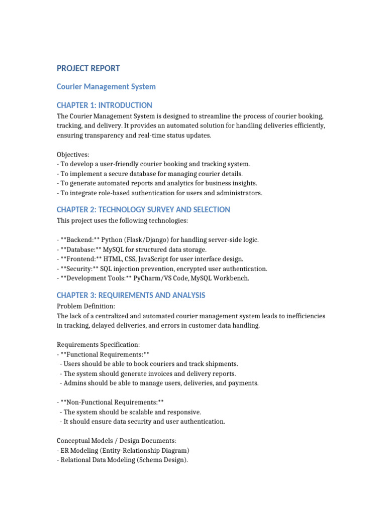 Courier Management System Project Report | PDF | Databases | My Sql