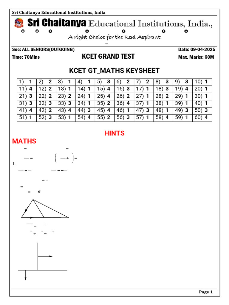 KCET Grand Test Maths Keysheet | PDF