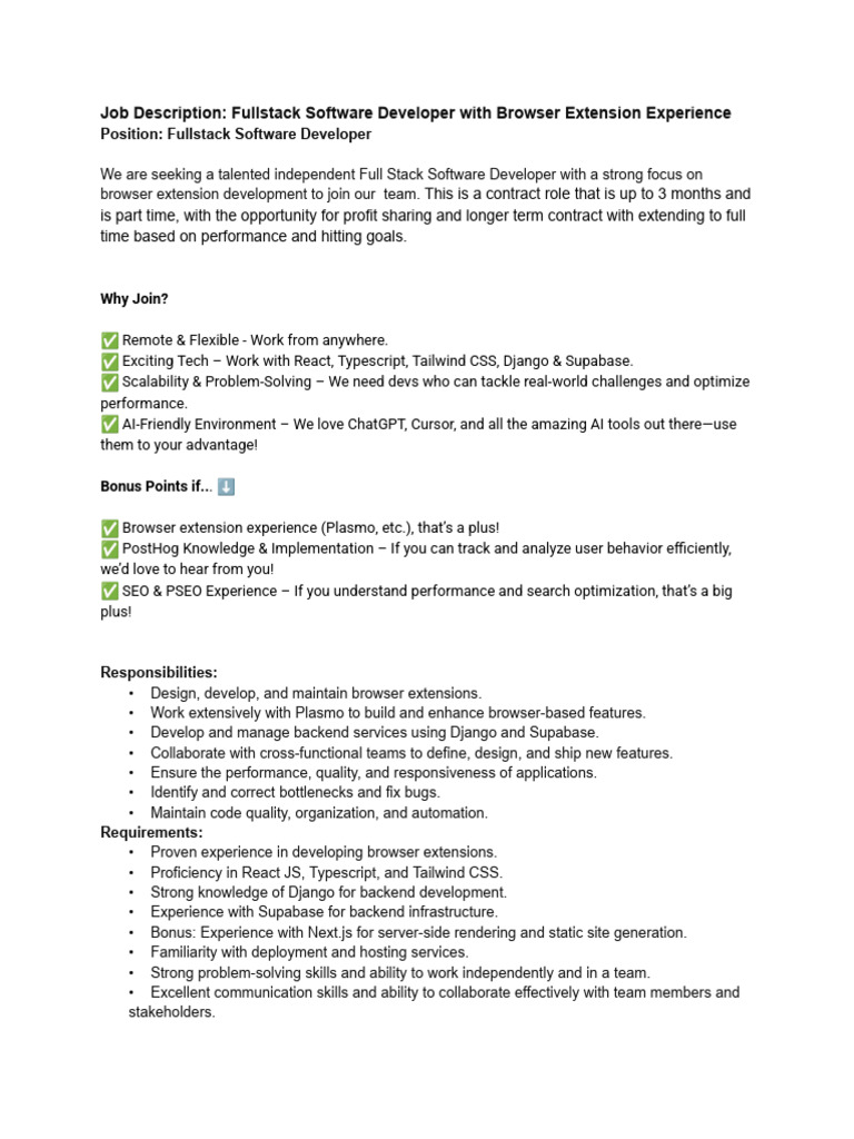 Job Description Fullstack | PDF | Software Development | Software