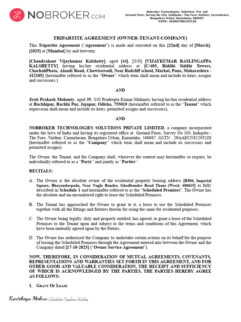 Tripartite Lease Agreement 2025 | PDF | Leasehold Estate | Lease