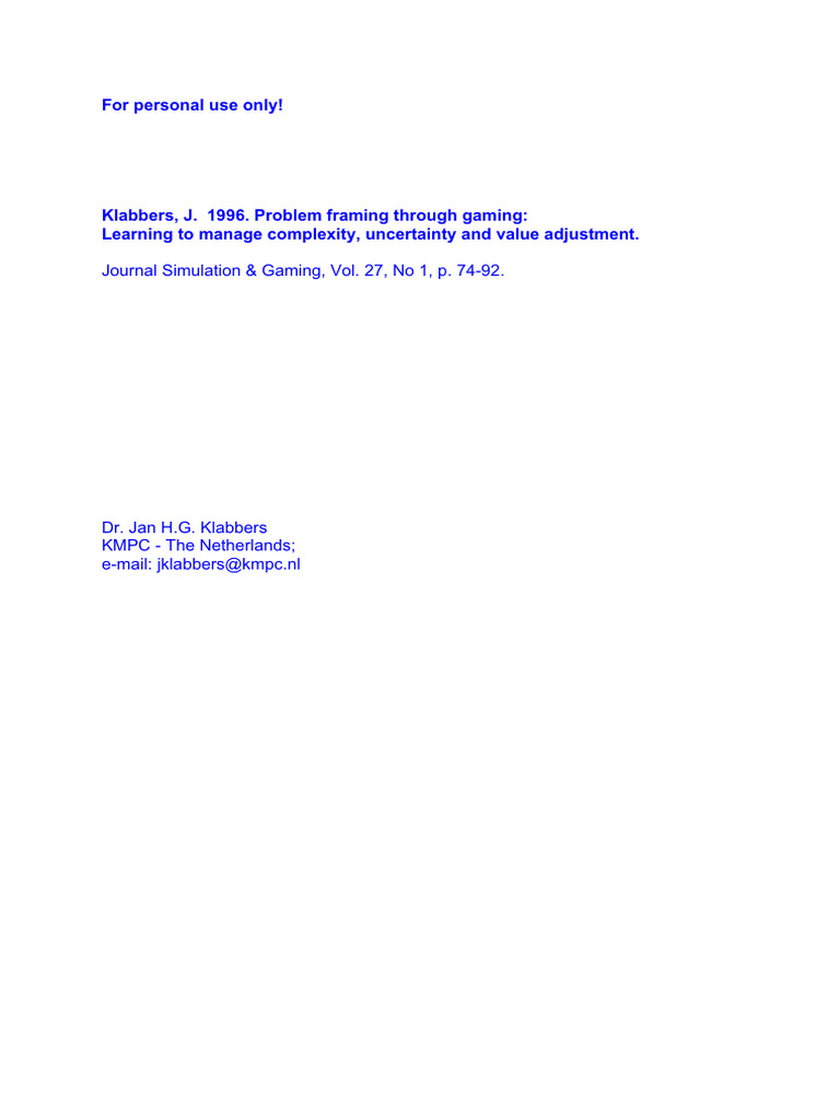 Gaming for Complex Problem Framing | PDF | Knowledge | Learning