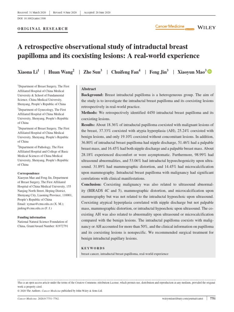 Intraductal Papilloma and Coexisting Lesions | PDF | Mammography ...