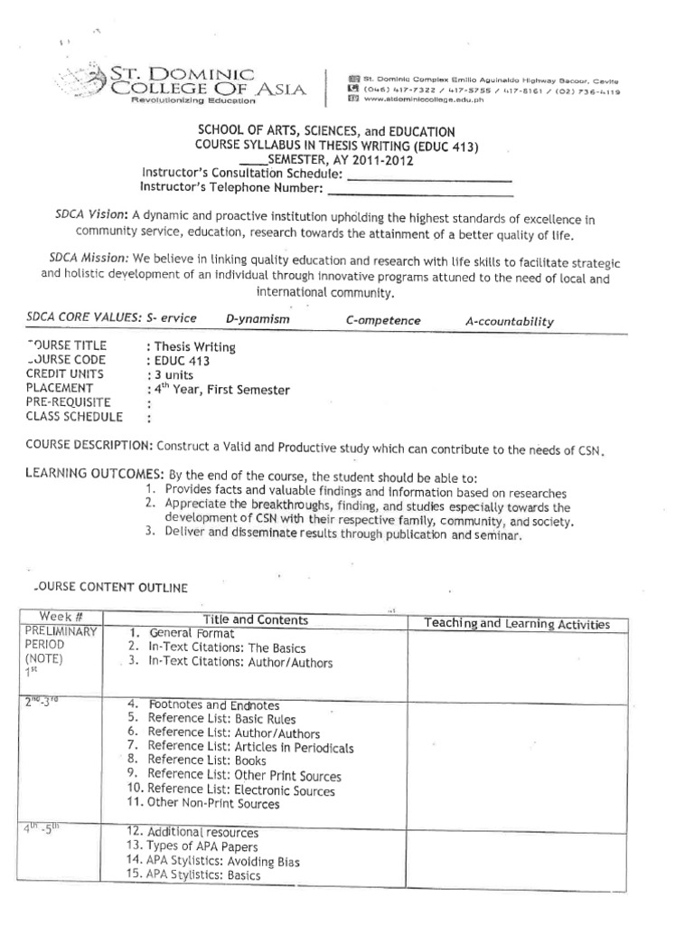 Thesis Writing - Syllabus | PDF