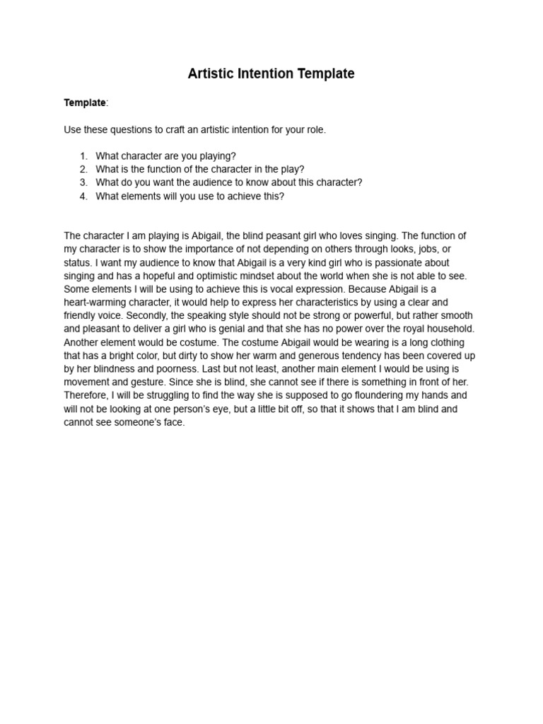 Artistic Intention Template | PDF
