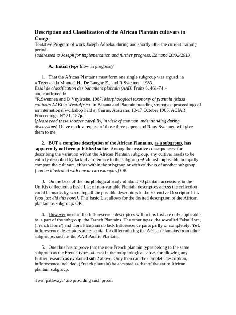 Description and Classification of The African Plantain Cultivars in ...