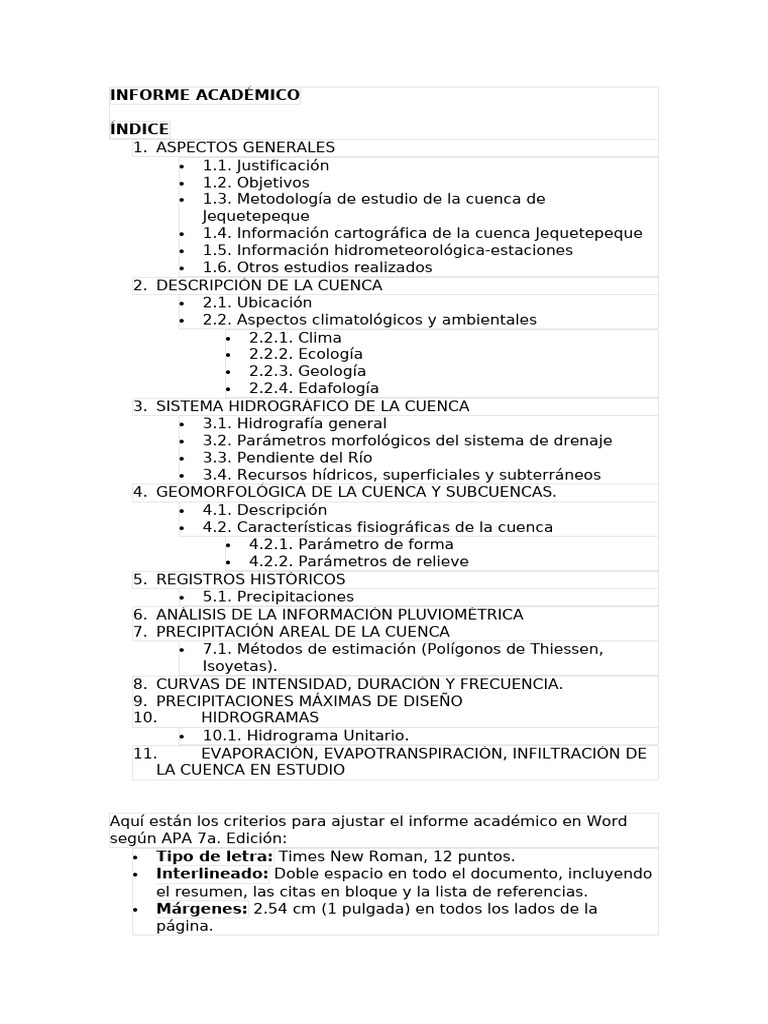 Indice Inf - Academ 01 - Hidro - 01042025 | PDF | Caso de carta | Citación