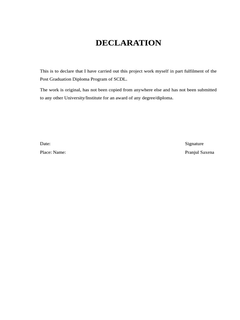 Declaration of Original Project Work | PDF