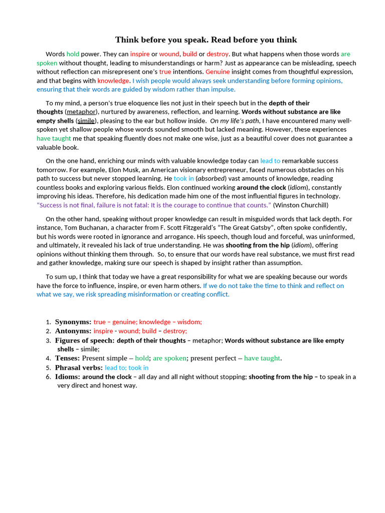 Think Before You Speak. Read Before You Think | PDF | Knowledge | Nature