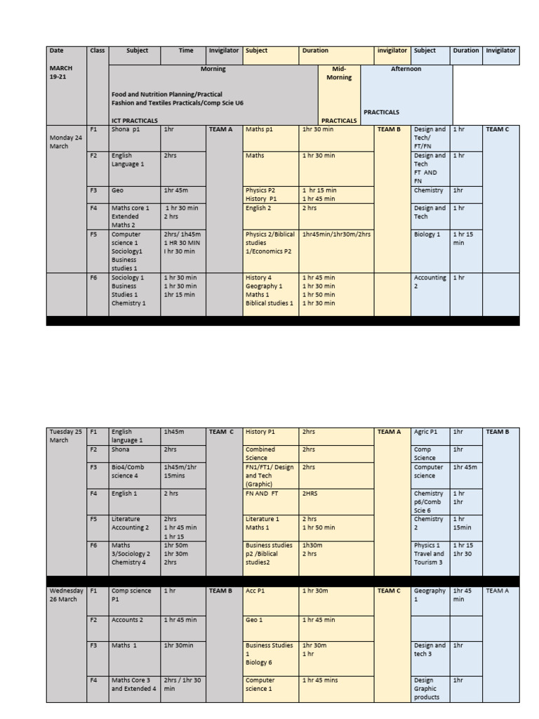 2025 First Term Exam Timetable | PDF | Science