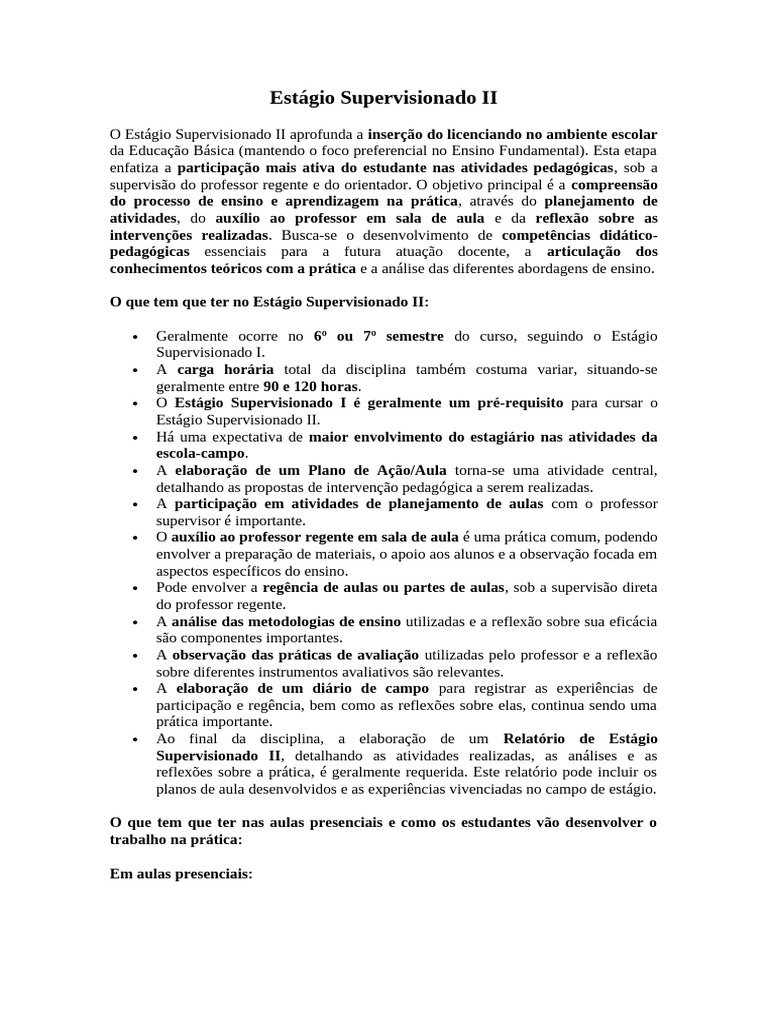 Estágio Supervisionado II: Práticas Pedagógicas | PDF | Pedagogia | Lição