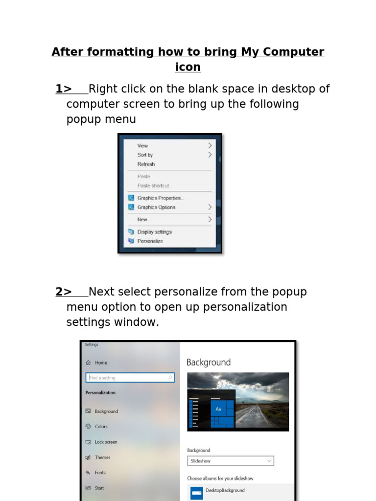 Restore My Computer Icon on Desktop | PDF