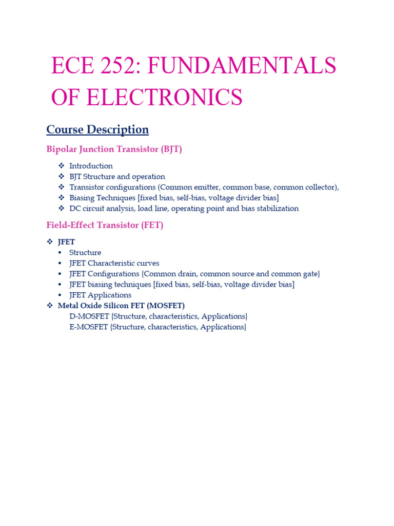 ECE 252 FUNDAMENTALS OF ELECTRONICS_CLM | PDF | Bipolar Junction Transistor | Field Effect ...