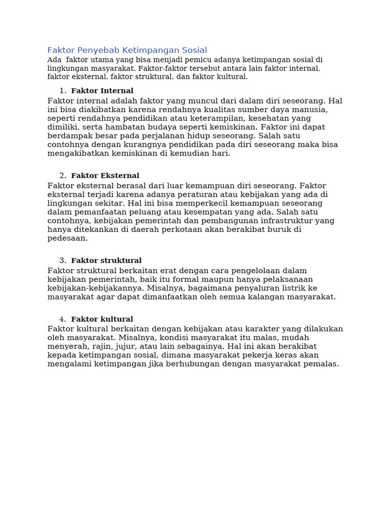 Faktor Penyebab Ketimpangan Sosial | PDF