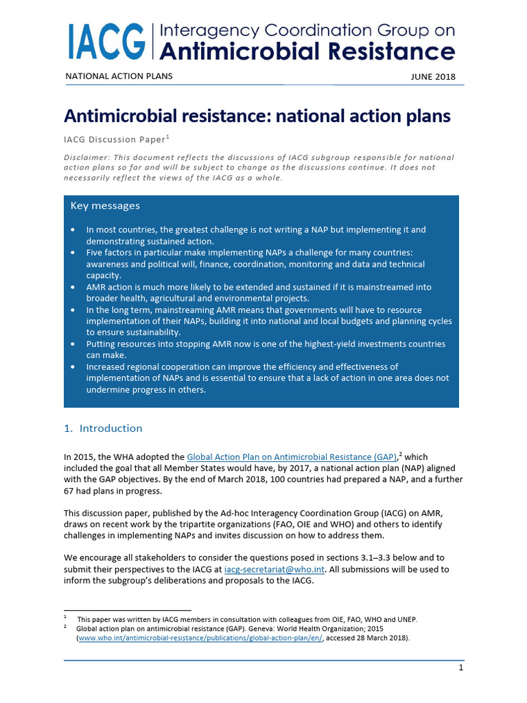 Iacg Amr National Action Plans 110618 | PDF | Antimicrobial Resistance ...