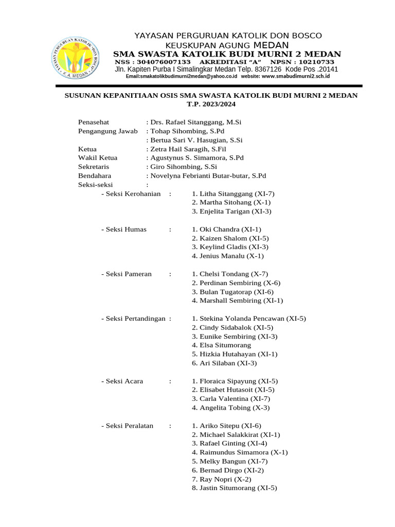 Susunan Kepanitiaan-Anggota Osis | PDF