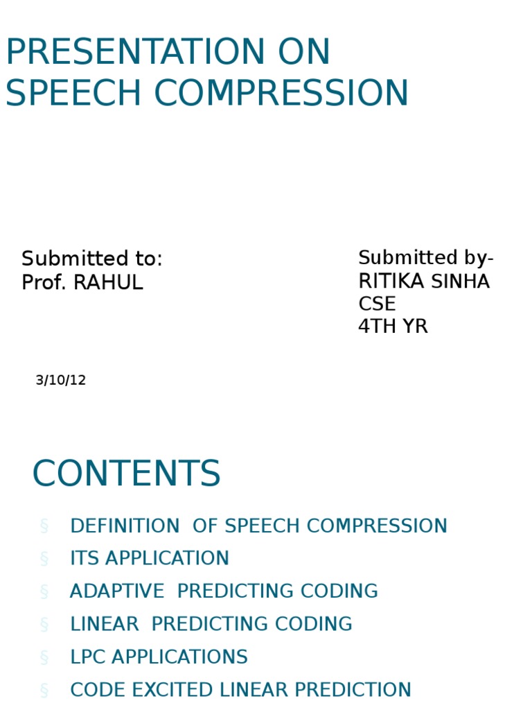 Speech Compression | PDF | Data Compression | Signal Processing