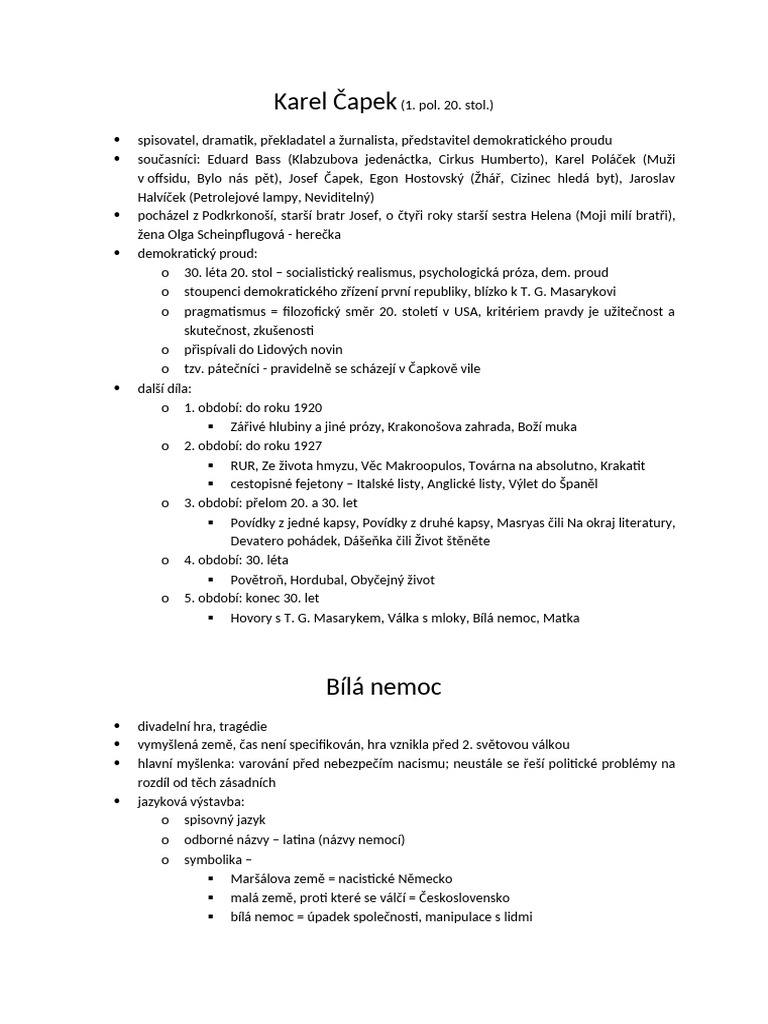 Karel čapek Bílá Nemoc Pdf
