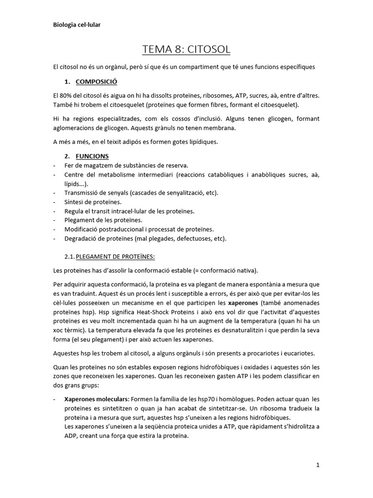 Tema 8 Citosol | PDF