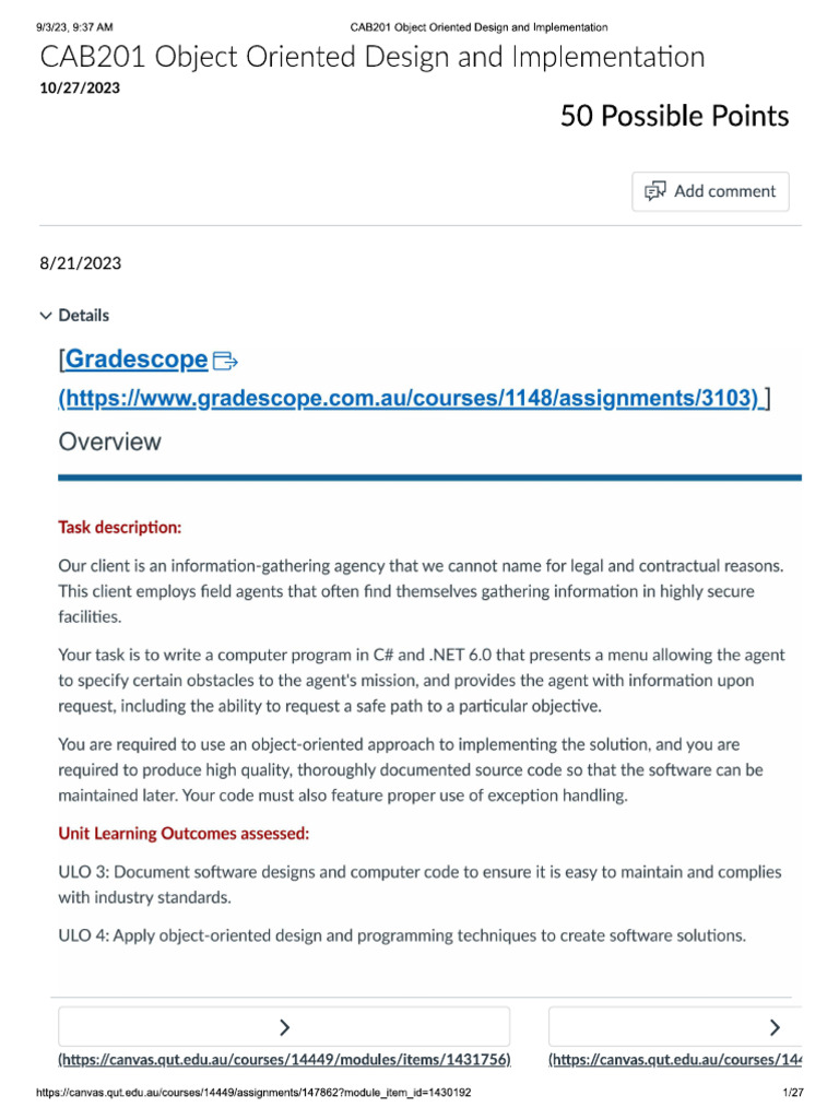 CAB201 - Object Oriented Design and Implementation | PDF