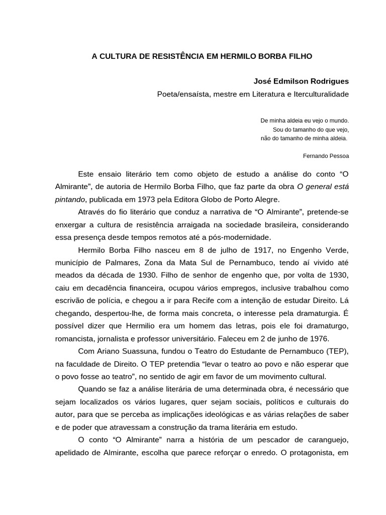 Análise do Conto "O Almirante" de Hermilo | PDF | Contos | Educação em ...