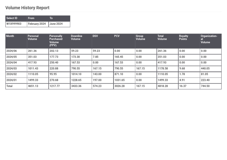 Volume History Report | PDF
