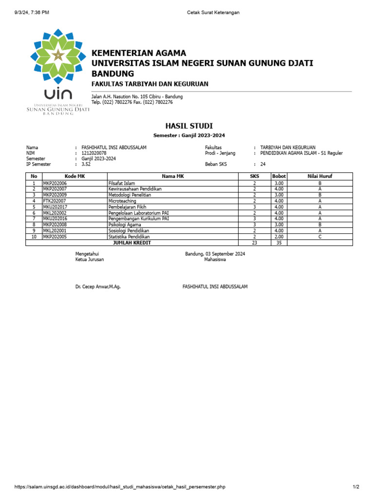 Cetak Surat Keterangan Khs Pak Cecek As Kajur | PDF