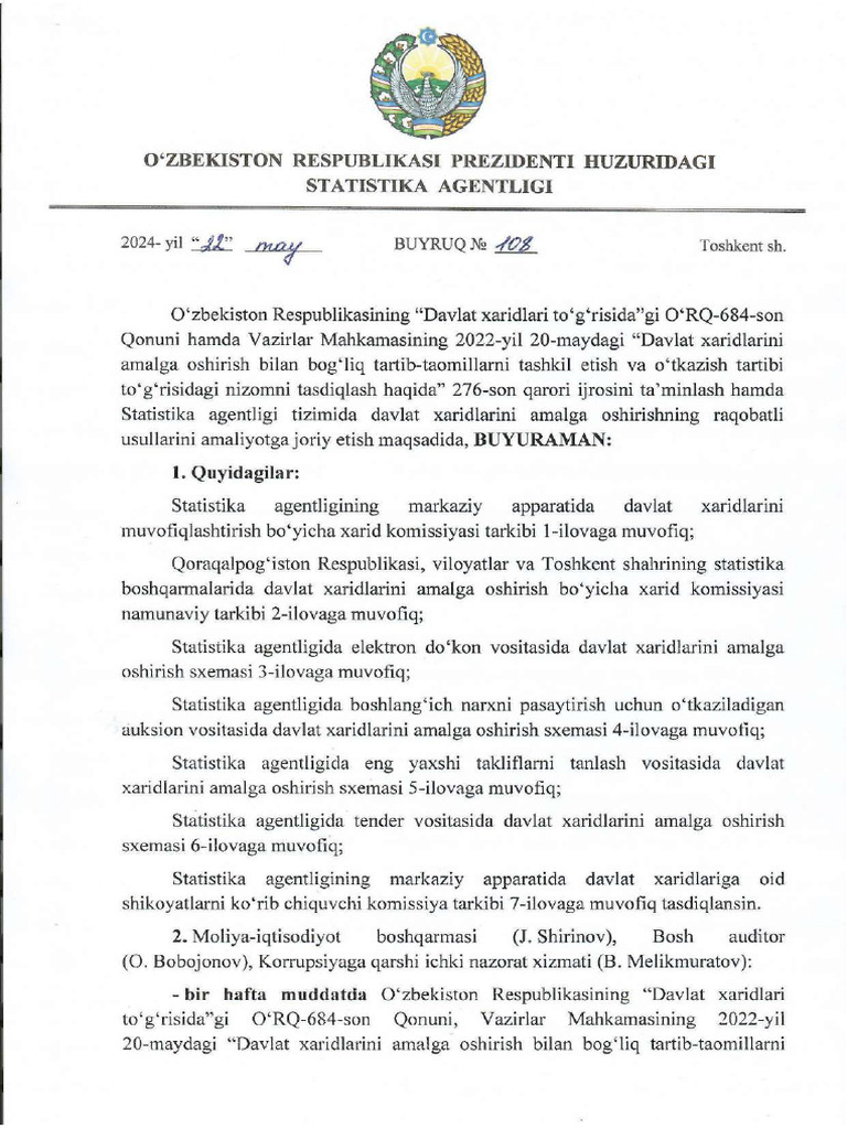 Xarid Komissiyasi Tarkibi | PDF