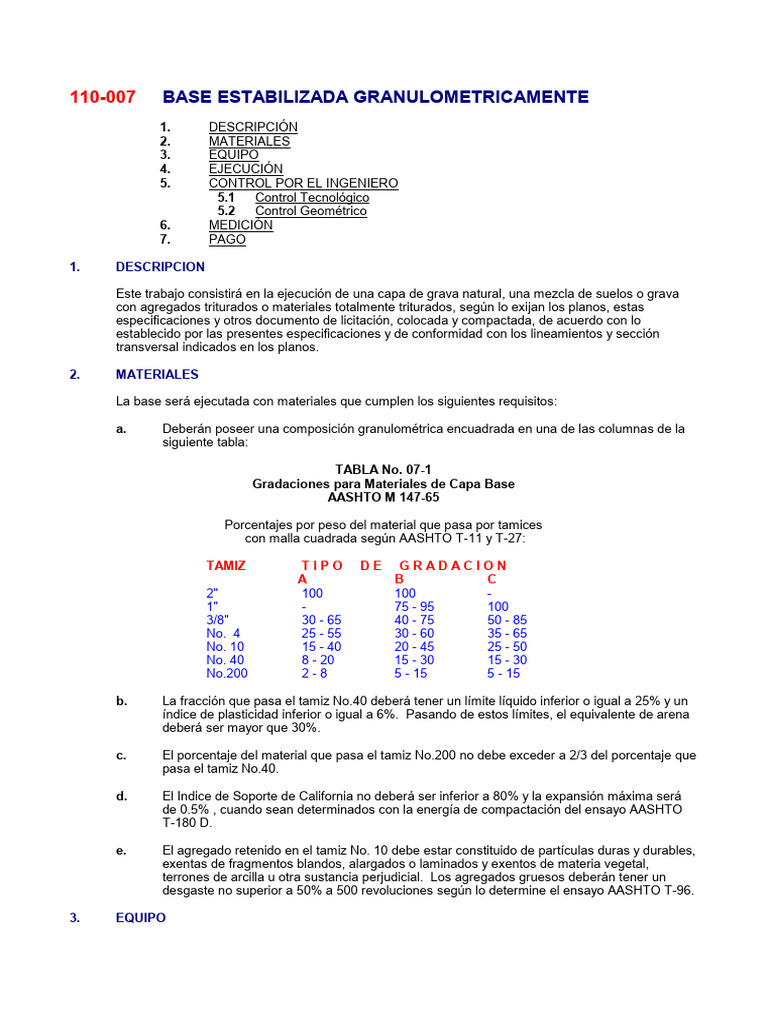 Especificaciones de Base Estabilizada | PDF