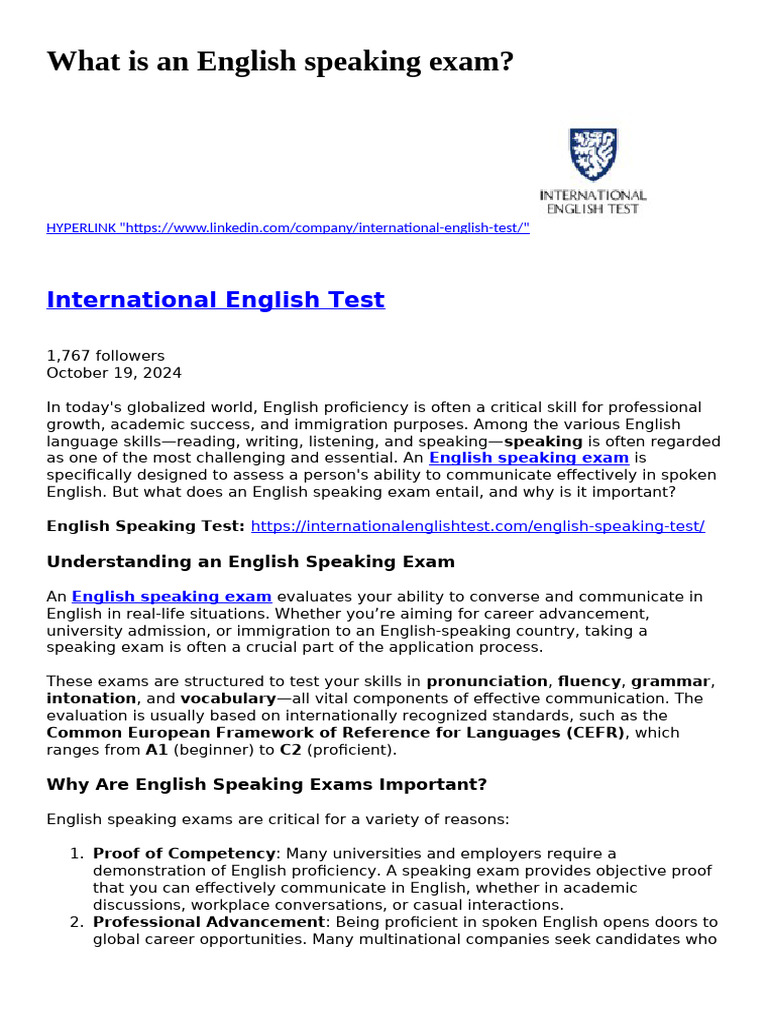 What is an English Speaking Exam | PDF | English Language | Learning
