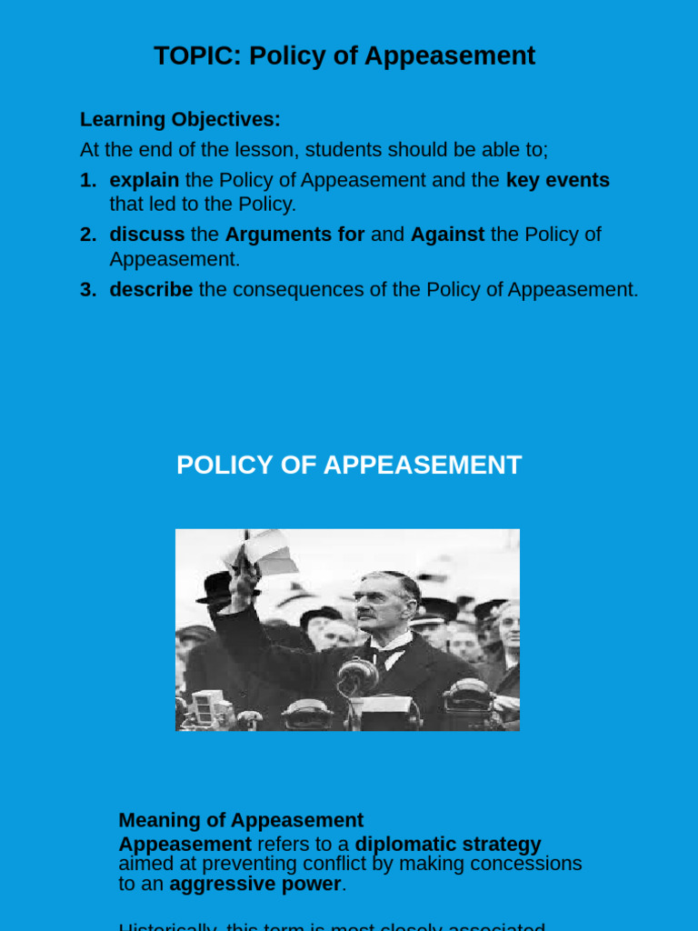 Policy of Appeasement (Year 9) | PDF | Nazi Germany | Neville Chamberlain