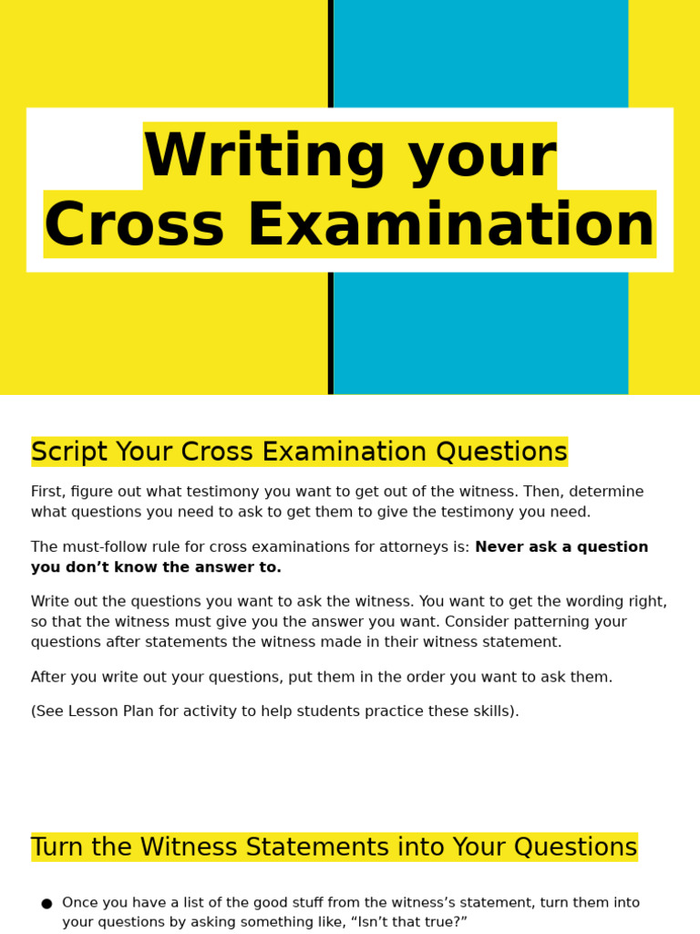 Crafting Effective Cross Examination Questions | PDF | Witness | Testimony