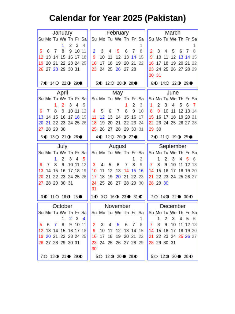 Year 2025 Calendar - Pakistan | PDF | Holidays | Religious Festivals