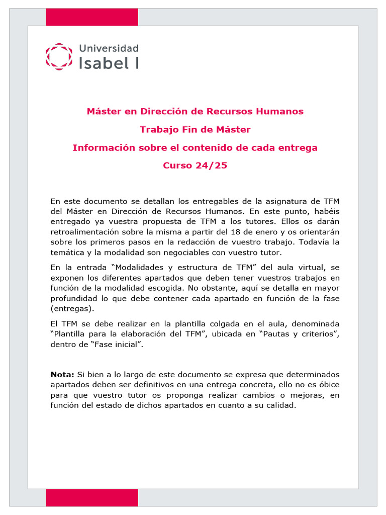 Información sobre el contenido de cada entrega_TFM_ Máster RRHH_2024_25_Convocatoria ordinaria ...