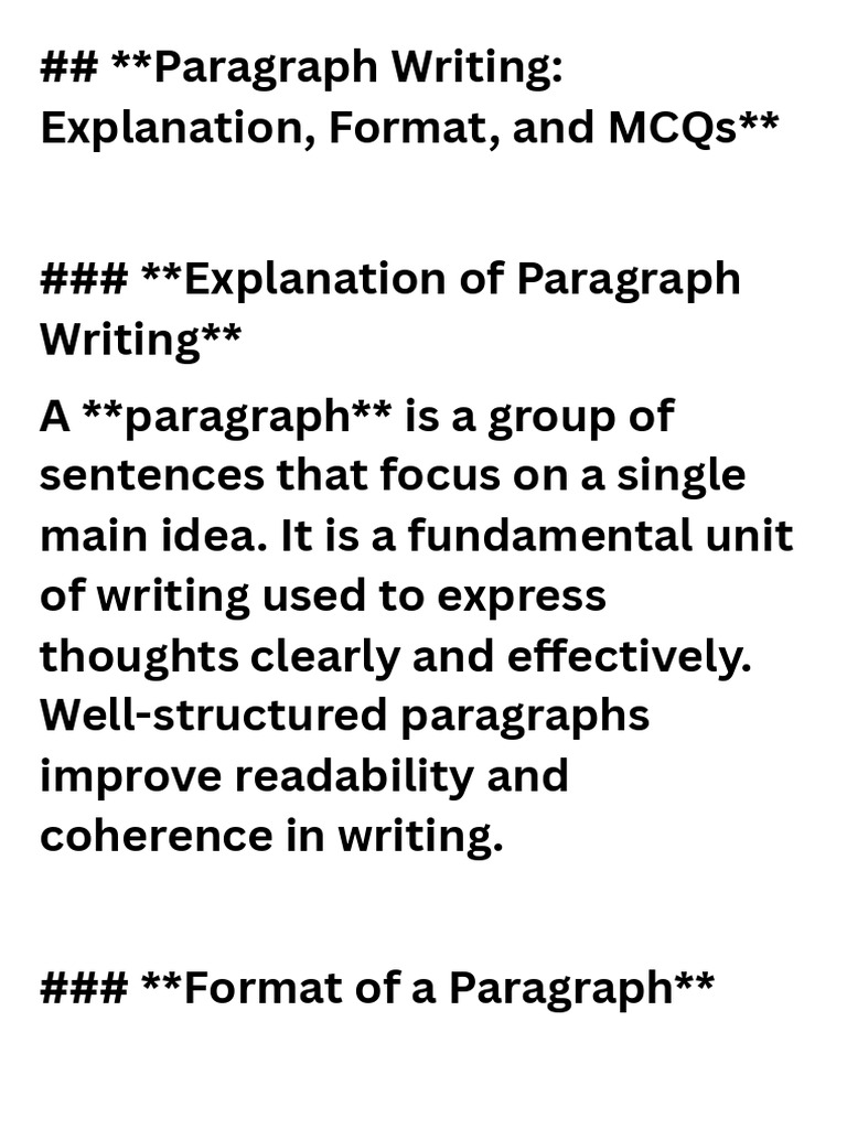 ## Paragraph Writing Explanation, Format, And MCQs | PDF