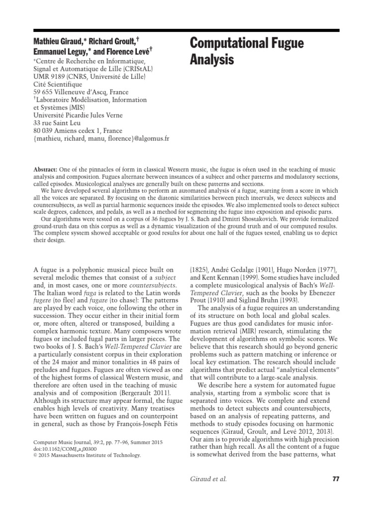Computational Fugue Analysis | PDF | Musical Forms | Musical Compositions