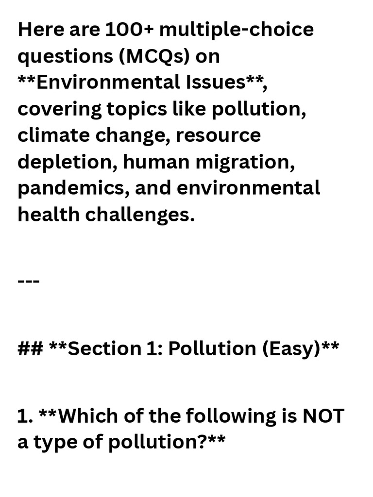 Here Are 100+ Multiple-Choice Questions (MCQS) On Environmental Issues ...