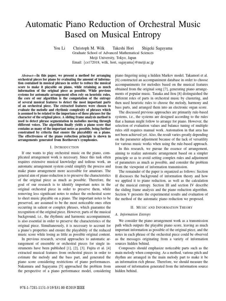 Automatic Piano Reduction of Orchestral Music Based On Musical Entropy ...