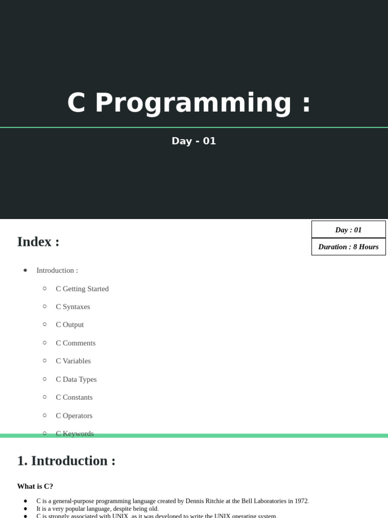 Day 1 - Workshop - C Programming | PDF | Integer (Computer Science) | Integrated Development ...