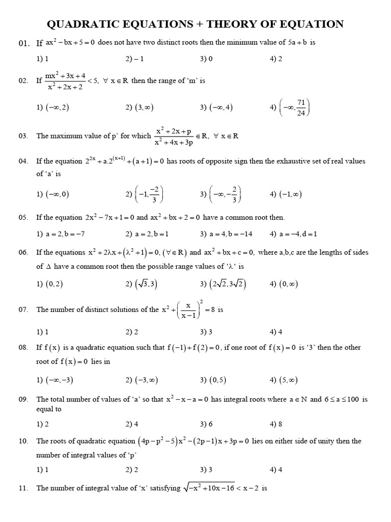 Day 1 QUADRATIC EQUATIONS AND THEORY EQUATION | PDF | Equations ...