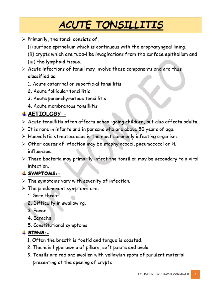 Acute Tonsillitis | PDF