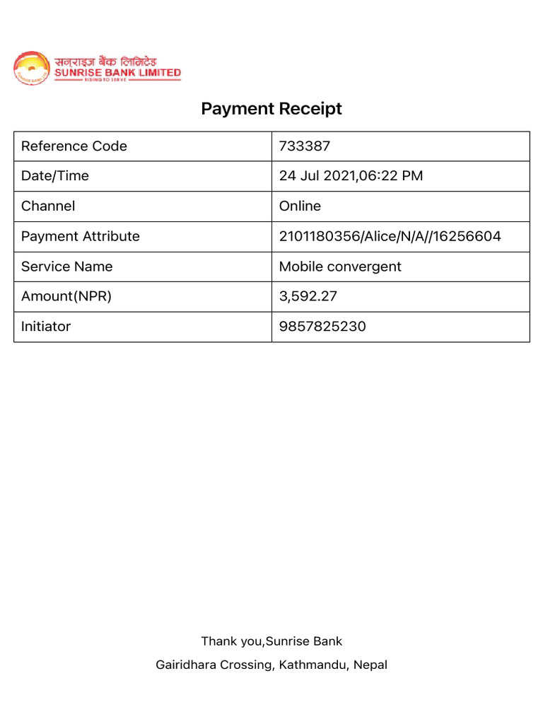 Payment Receipt for Mobile Service | PDF