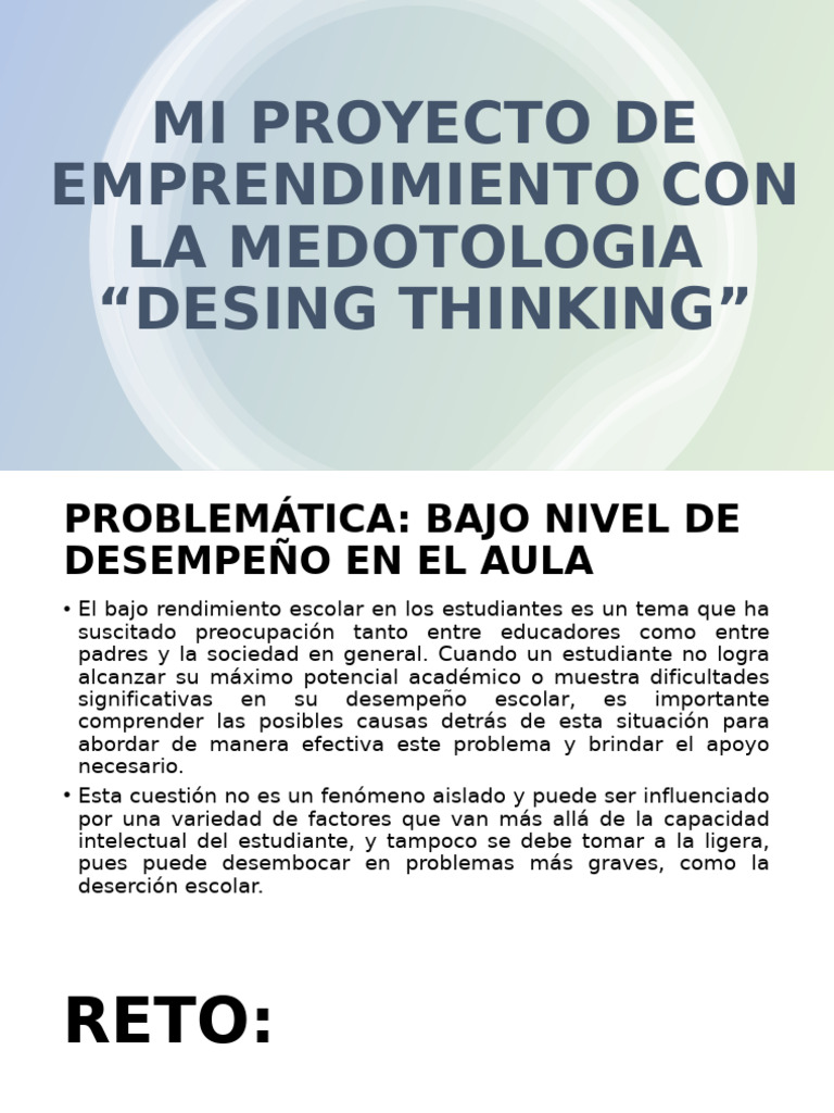 Mi Proyecto de Emprendimiento Con La Medotologia Design Thinking 3ero | PDF | Conceptos ...