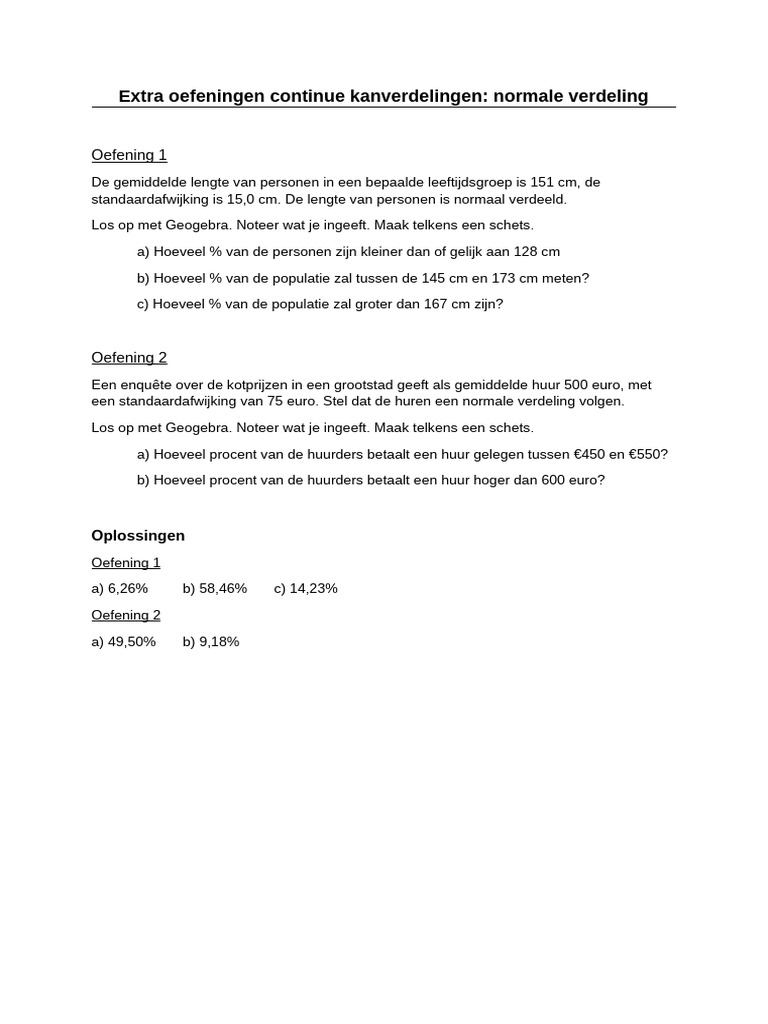 Extra Oefeningen Normale Verdeling | PDF