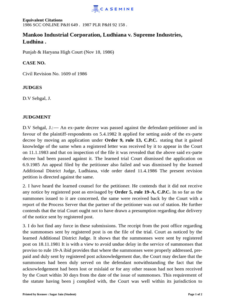 Casemine Judgment 898928 | PDF | Ex Parte | Legal Procedure