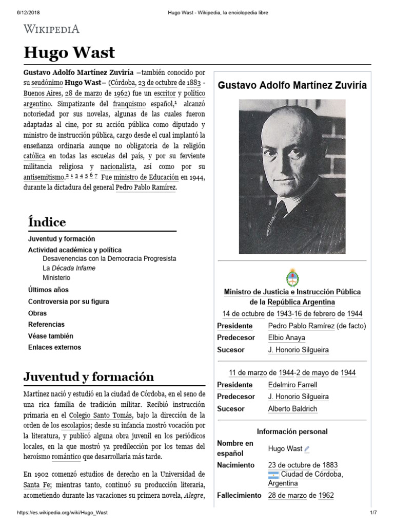 Hugo Wast: Escritor y Político Argentino | PDF