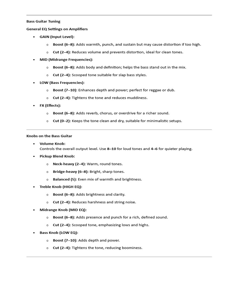 Bass Guitar Tuning and EQ Settings Guide | PDF | Equalization (Audio ...