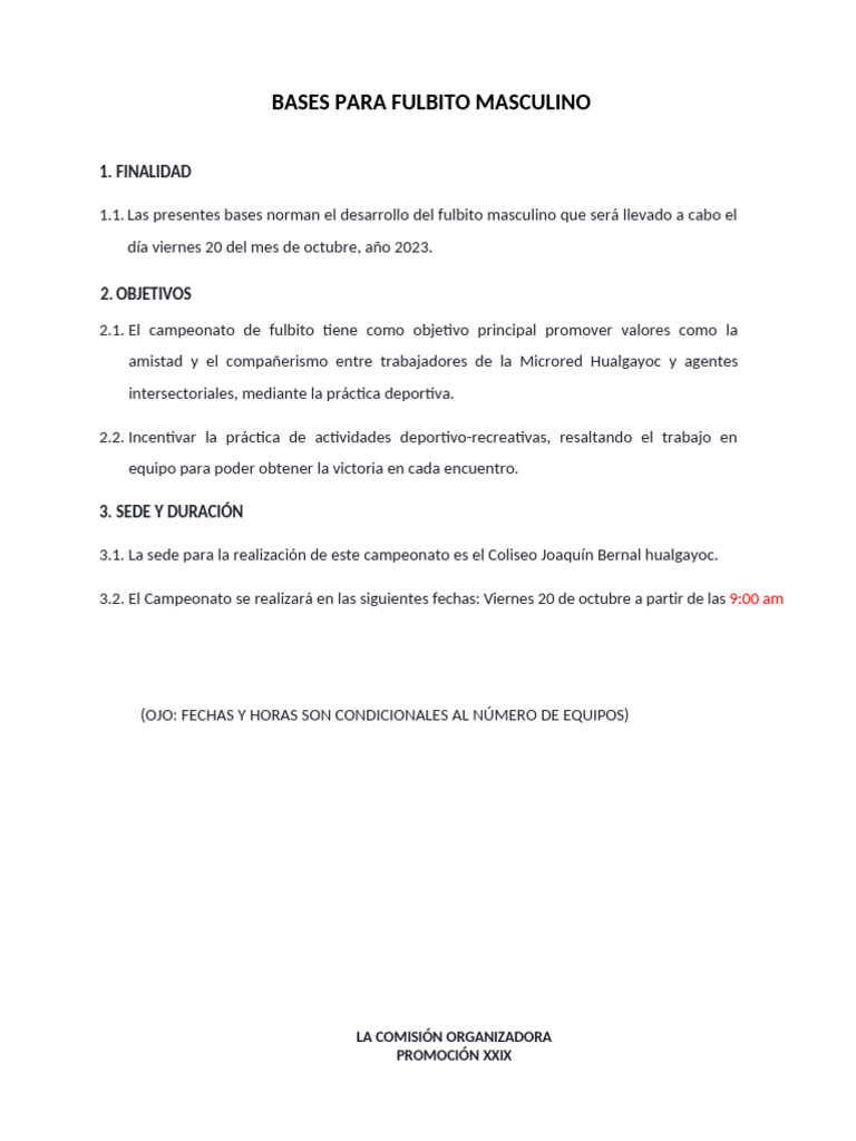 Bases de Fulbito Masculino 2023 | PDF | Árbitro | Deportes